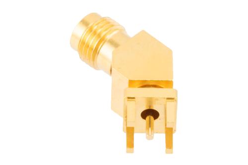 2.4mm Female PCB Mount Connector, 45 Degree angle with round contact 0.04 inches diameter, 50GHz ...