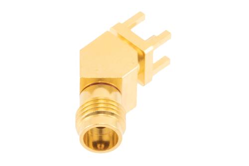 2.4mm Female PCB Mount Connector, 45 Degree angle with round contact 0.04 inches diameter, 50GHz ...