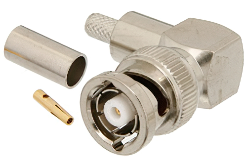 RP BNC Male Right Angle Connector Crimp/Solder Attachment for RG58, RG303, RG141, PE-C195, PE ...