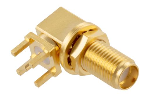 SMA Female Right Angle Bulkhead Mount Connector Solder Attachment Thru Hole PCB, .256 inch ...
