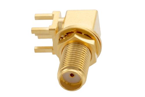 SMA Female Right Angle Bulkhead Mount Connector Solder Attachment Thru Hole PCB, .256 inch ...