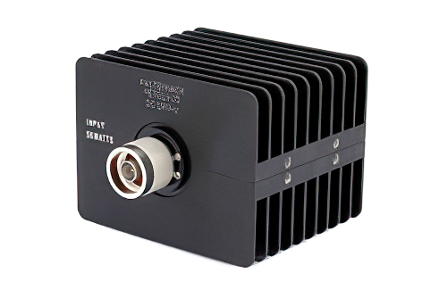 20 dB Fixed Attenuator, N Male to N Female Directional Black Anodized Aluminum Heatsink Body ...