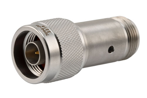 6 dB Fixed Attenuator, N Male to N Female Passivated Stainless Steel Body Rated to 2 Watts Up to ...