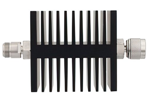 10 dB Fixed Attenuator, N Female To N Male Directional Black Anodized Aluminum Heatsink Body ...