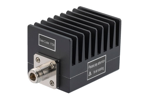10 dB Fixed Attenuator, N Male To N Female Black Anodized Aluminum Heatsink Body Rated To 50 ...