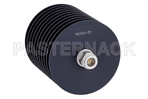 20 dB Fixed Attenuator, N Male to N Female Black Anodized Aluminum Heatsink Body Rated to 100 ...