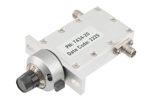 0 to 20 dB Variable Attenuator, SMA Female to SMA Female Rated to 5 Watts from 8 GHz to 12.4 GHz