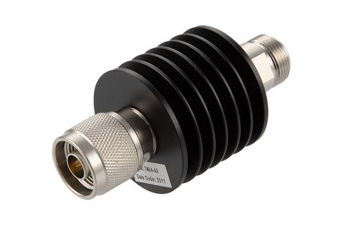 40 dB Fixed Attenuator, N Male to N Female Aluminum Black Anodized Body Rated to 10 Watts Up to ...