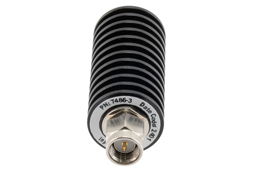 3 dB Fixed Attenuator, SMA Male to SMA Female Black Anodized Aluminum Body Rated to 20 Watts Up ...