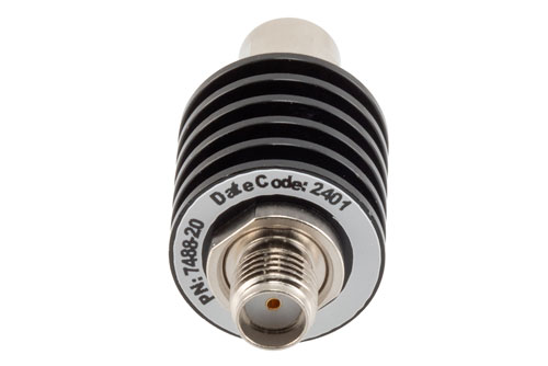 20 dB Fixed Attenuator, SMA Male to SMA Female Black Anodized Aluminum Body Rated to 5 Watts Up ...