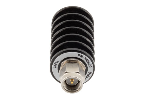 20 dB Fixed Attenuator, SMA Male to SMA Female Black Anodized Aluminum Body Rated to 10 Watts Up ...