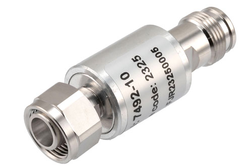 10 dB Fixed Attenuator, 2.2-5 Male to 2.2-5 Female Brass Body Rated to ...