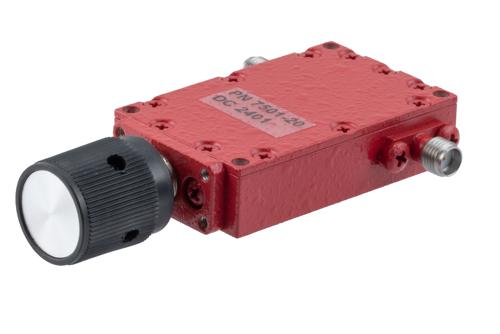 0 to 20 dB Variable Attenuator, SMA Female to SMA Female Rated to 5 Watts from 10.7 GHz to 14.5 GHz