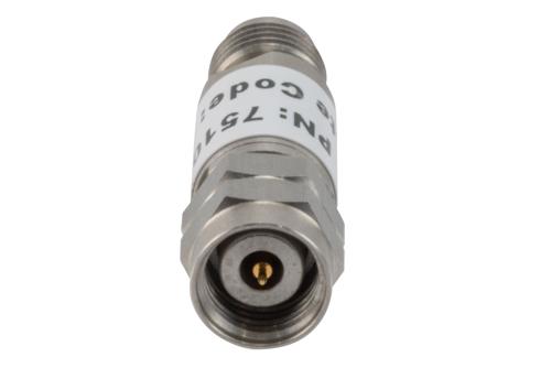 2 dB Fixed Attenuator, 2.4mm Male to 2.4mm Female Stainless Steel Body Rated to 2 Watts Up to 50 GHz