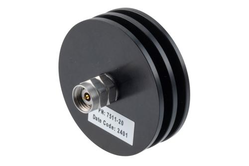 20 dB Fixed Attenuator, 2.4mm Male to 2.4mm Female Aluminum Body Rated to 5 Watts Up to 50 GHz