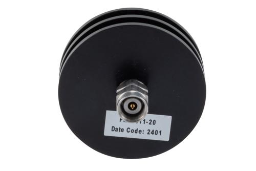 20 dB Fixed Attenuator, 2.4mm Male to 2.4mm Female Aluminum Body Rated to 5 Watts Up to 50 GHz