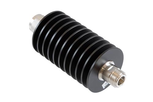 10 dB Fixed Attenuator, N Male to N Female Aluminum Black Anodized Body Rated to 50 Watts Up to ...