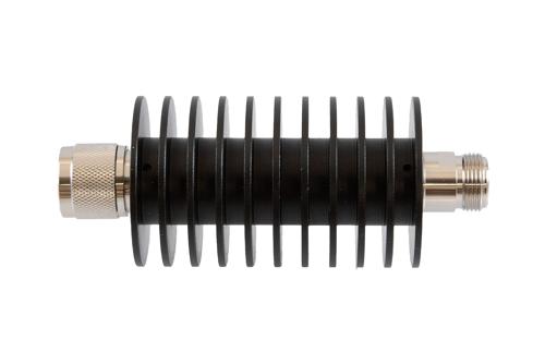 20 dB Fixed Attenuator, N Male to N Female Aluminum Black Anodized Body Rated to 50 Watts Up to ...