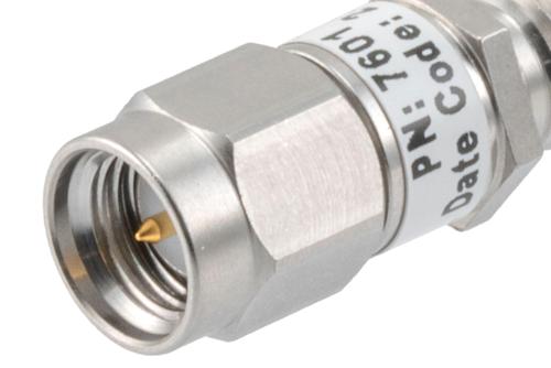8dB RF fixed attenuator 2W, DC to 3GHz, SMA male to female, Stainless Steel