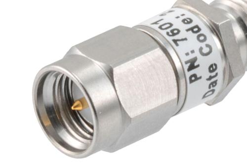 9dB RF fixed attenuator 2W, DC to 3GHz, SMA male to female, Stainless Steel