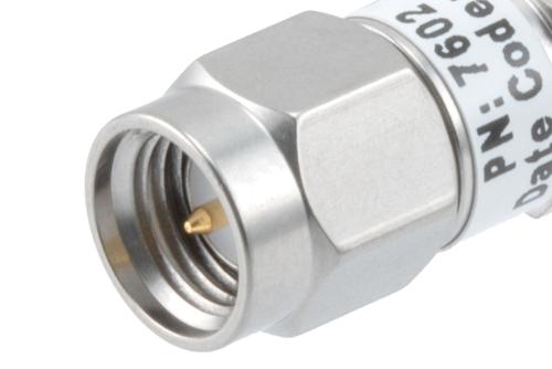 8dB RF fixed attenuator 2W, DC to 6GHz, SMA male to female, Stainless Steel
