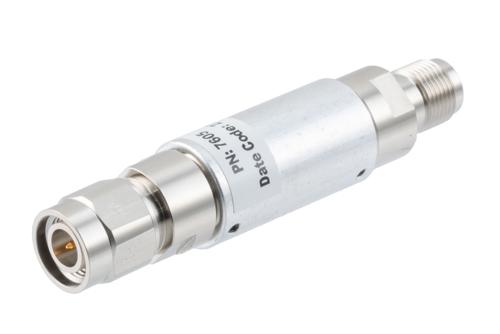 6dB RF fixed attenuator 2W, DC to 18GHz, TNC male to female, Brass