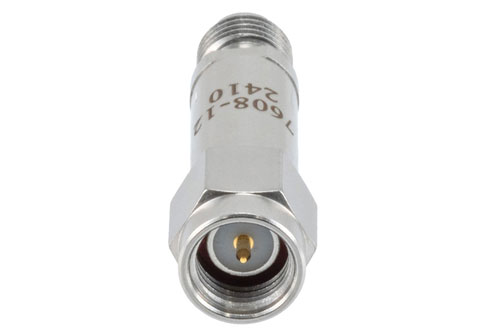 12 dB RF fixed attenuator 2W, DC to 6GHz, SMA Male to SMA Female, Stainless Steel