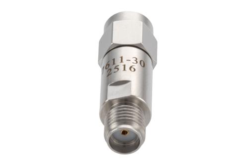 30 dB Fixed Attenuator SMA Male to SMA Female Passivated Stainless Steel Body Rated 2 Watt DC to ...