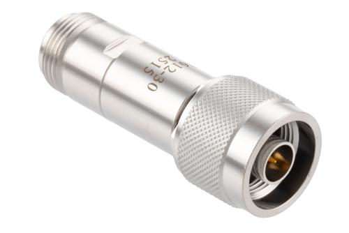 30 dB Fixed Attenuator N-Type Male to N-Type Female Passivated Stainless Steel Body Rated 2 Watt ...