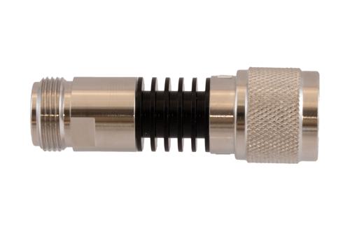 20 dB Fixed Attenuator N-Type Male to N-Type Female Black Anodized Aluminum Heatsink Body Rated ...